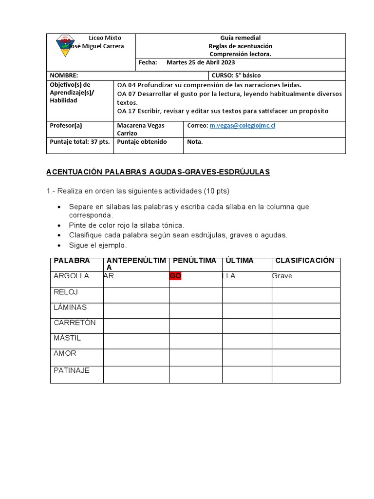 Remedial Lenguaje 5° 25 de Abril | PDF | Lingüística
