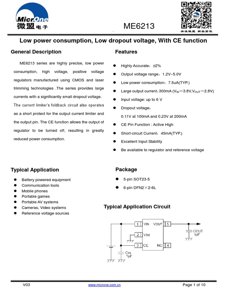 ME6213 Voltage Regulator Overview | PDF | Cmos | Electrical Components