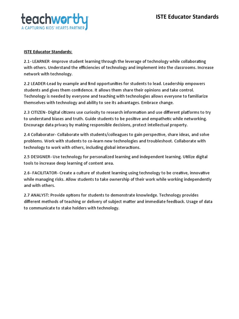 Teachworthy Educator Iste Standards | PDF | Learning | Data