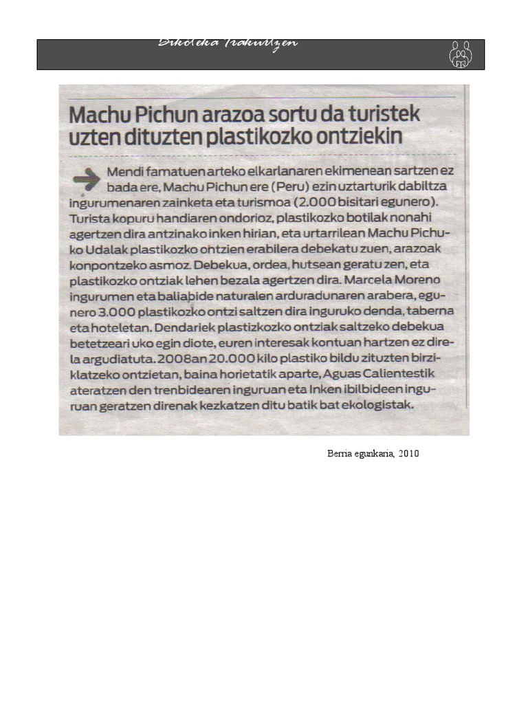Plastikoak Machu Pichun | PDF
