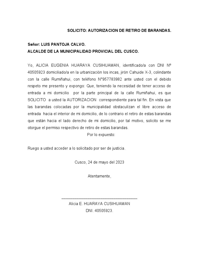 Solicitud de Retiro de Barandas | PDF
