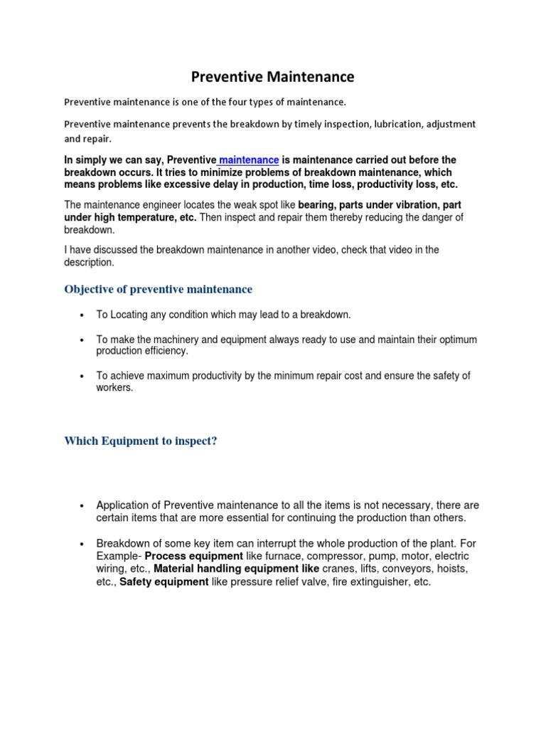 Preventive Maintenance | PDF | Engineering | Manufactured Goods
