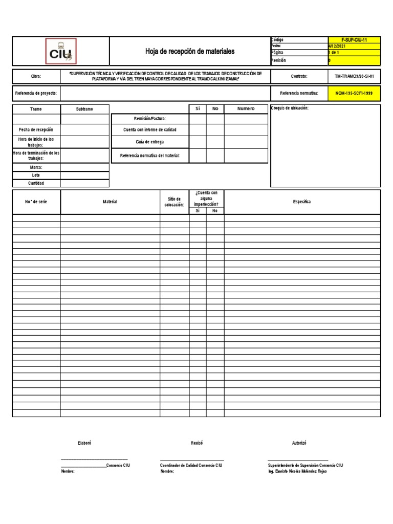 Formato de Recepción de Materiales | PDF