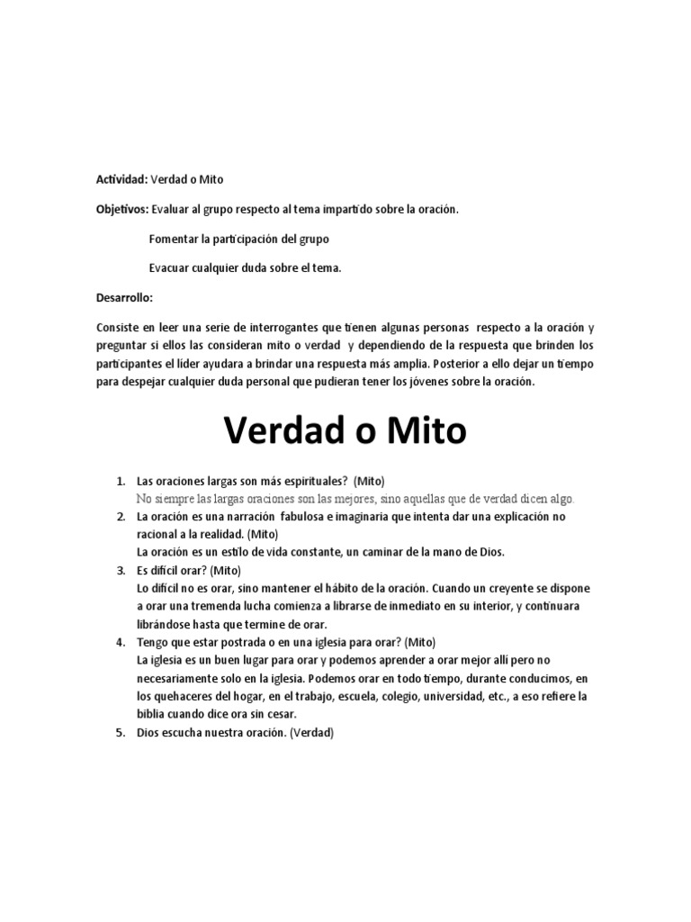 Actividad Verdad o Mito | PDF Actividad Verdad o Mito | PDF