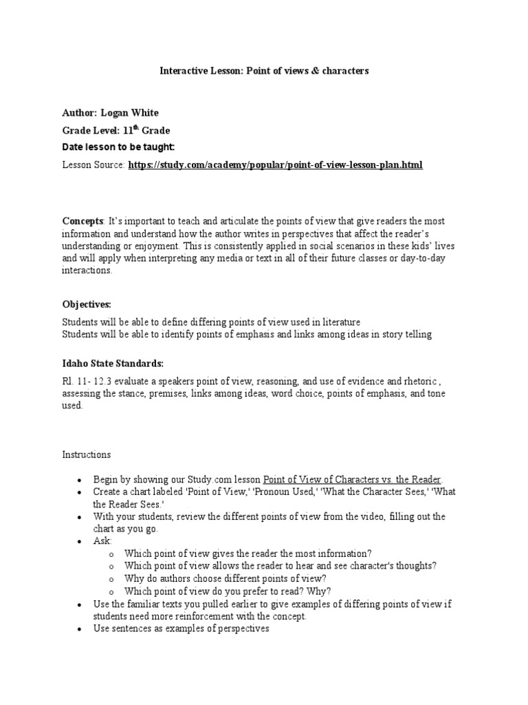 Lesson Plan Overview Template 1 1 2 | PDF | Narration | Cognition