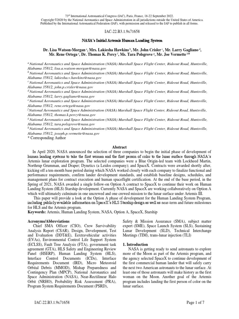 HLS IAC - Final - NASA (Artemis) | PDF | Nasa | Spaceflight