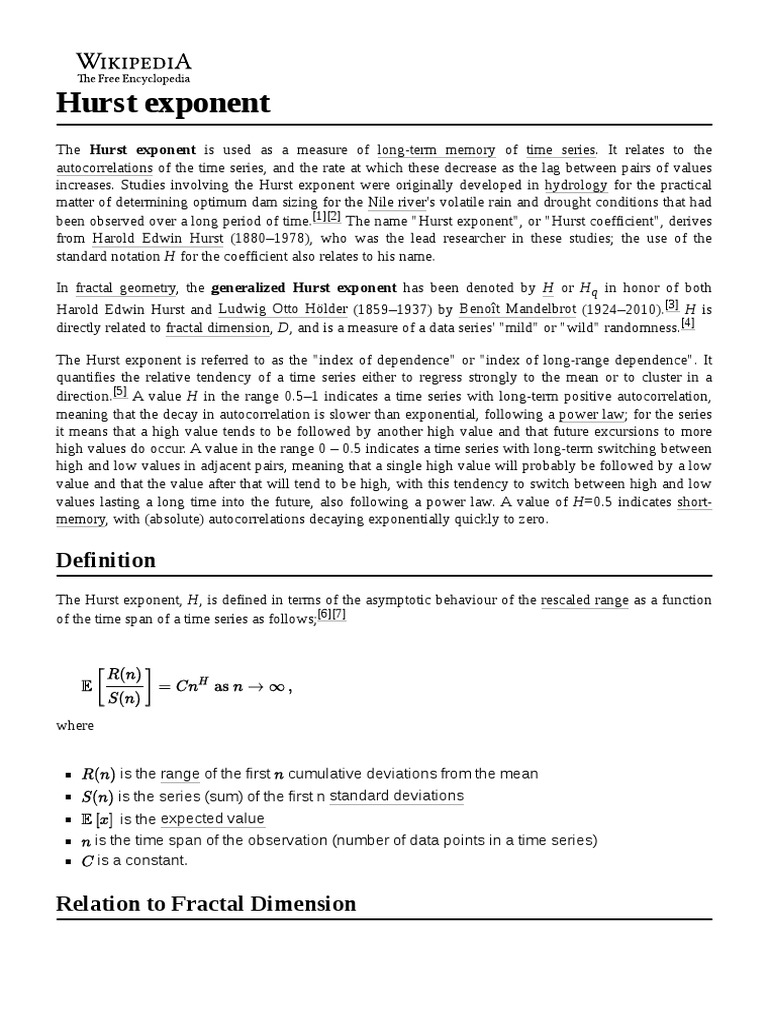 Hurst Exponent | PDF | Mathematics | Statistical Theory