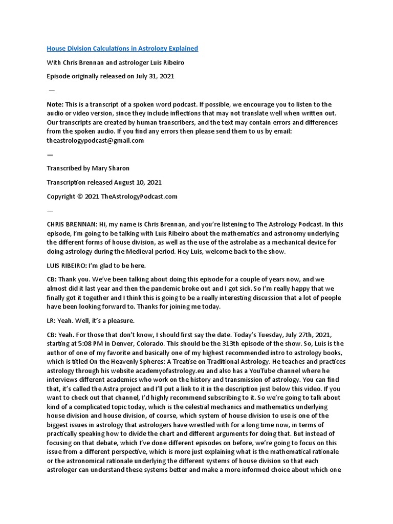 House Division Calculations in Astrology Explainedv2 | PDF | Astrology ...