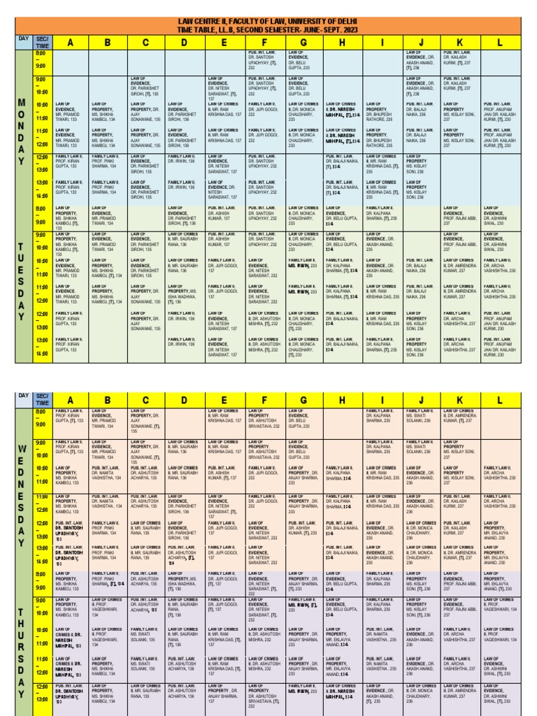 LC2 LL.B Second Semester Timetable | PDF