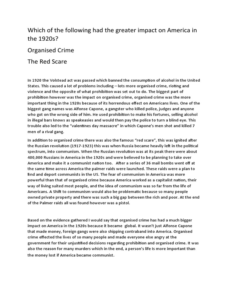 History 1920s Organised Crime Vs Red Scare | PDF | Organized Crime ...