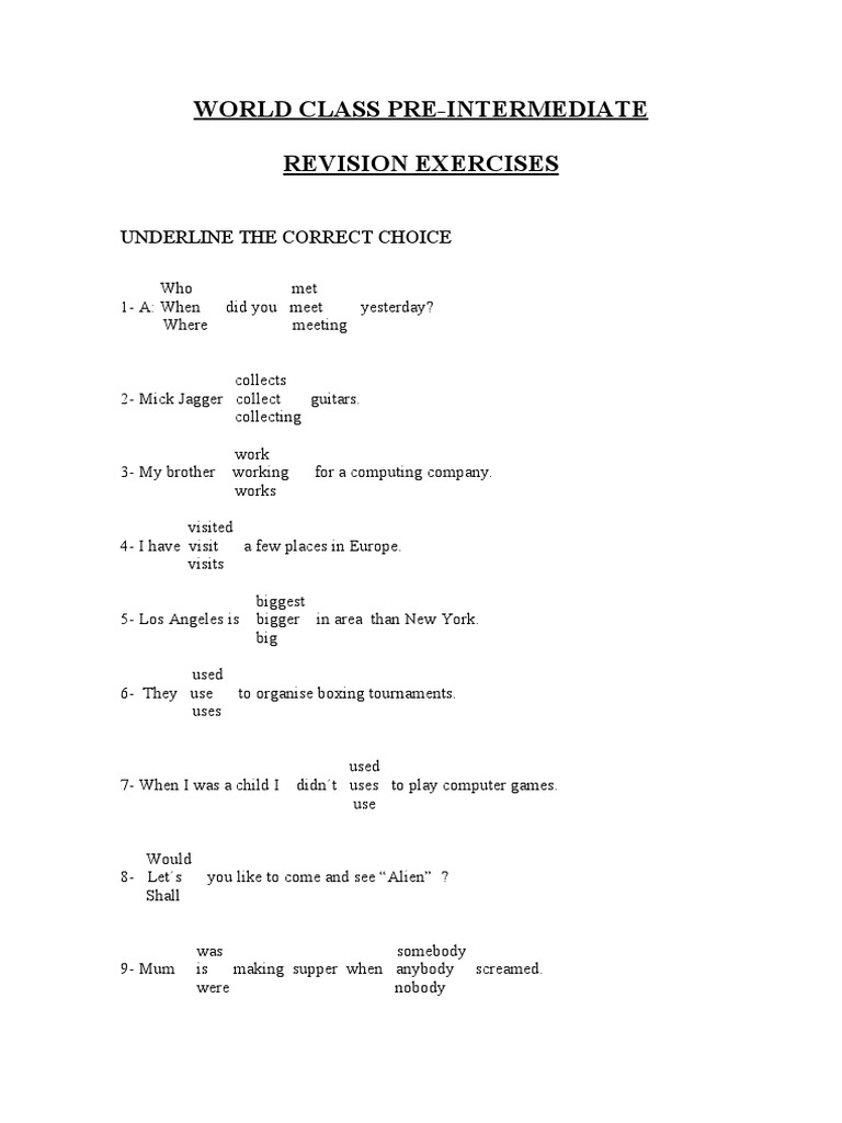 World Class Revision Exercises | PDF