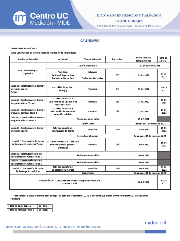 Calendario Final Curso 3 para Plataforma Ajustes | PDF | Evaluación ...