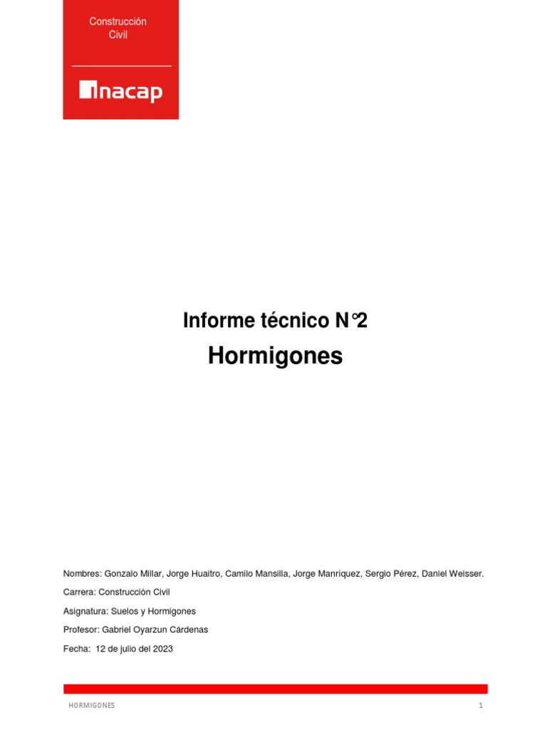 iNFORME hORMIGON 12 | PDF | Hormigón | Física Aplicada e Interdisciplinaria