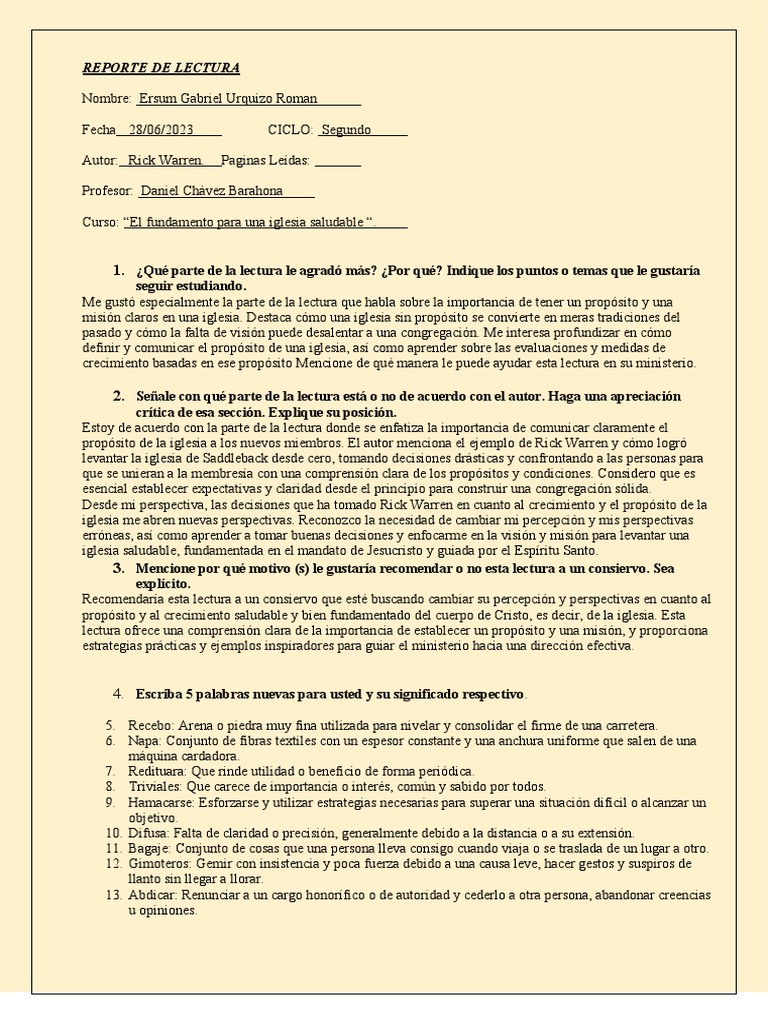Reporte de Rick Warren | PDF