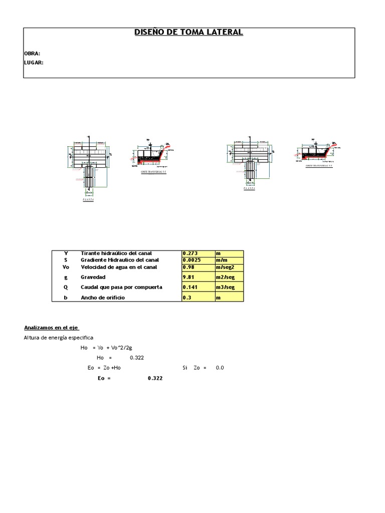 Diseño de Toma Lateral en Canal Trapezoidal | PDF | Física