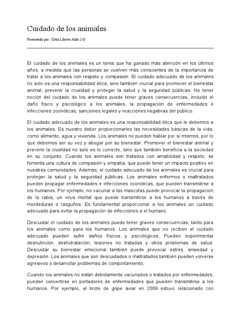 Ensayo Animales | PDF | Bienestar de los animales | Influenza