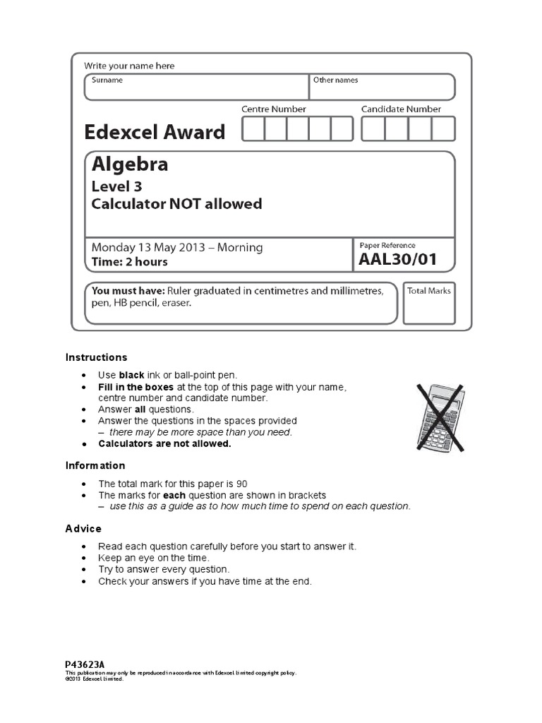 Alegbra Level 3 - May 2013 | PDF | Mathematics | Applied Mathematics