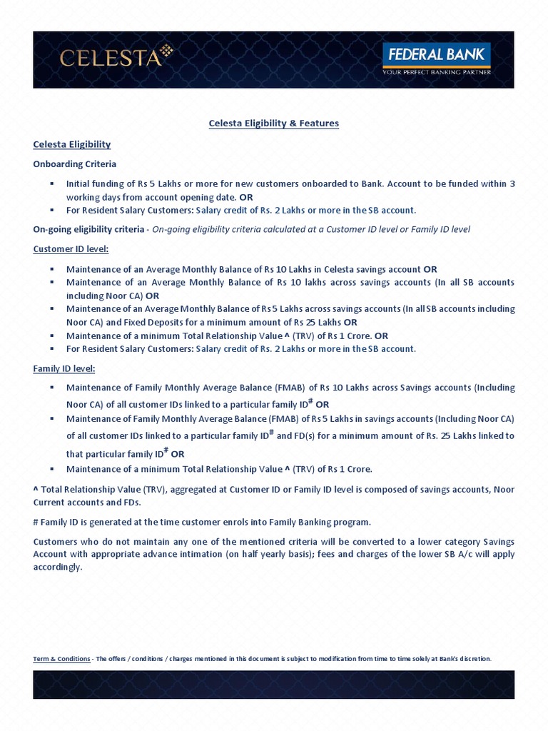 Celesta Eligibility & Features | PDF | Debit Card | Fee