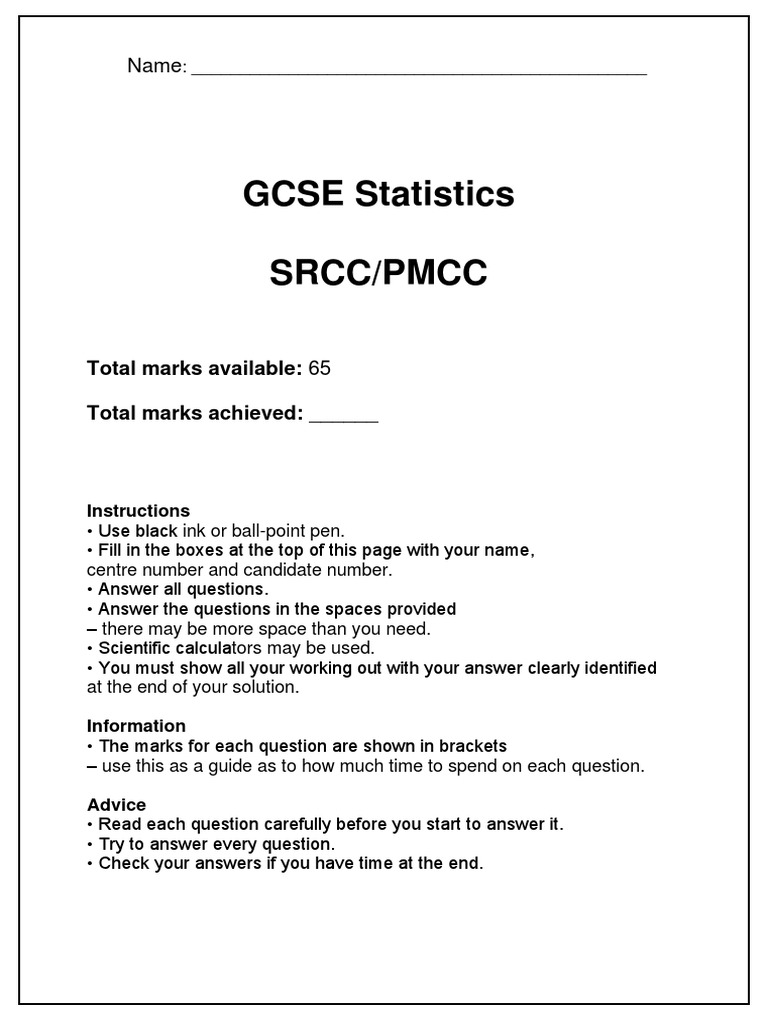 GCSE Statistics: SRCC & PMCC Practice | PDF | Spearman's Rank ...