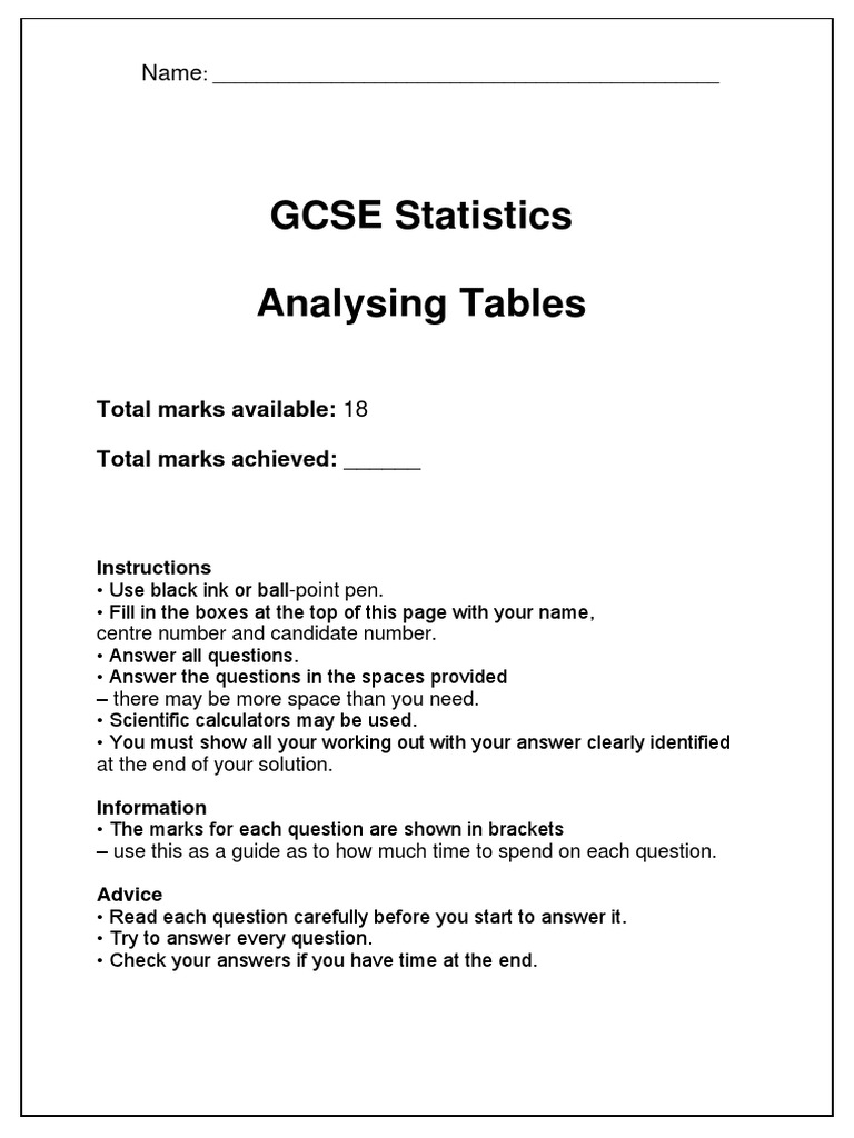 Analysing Tables Exam Questions | PDF
