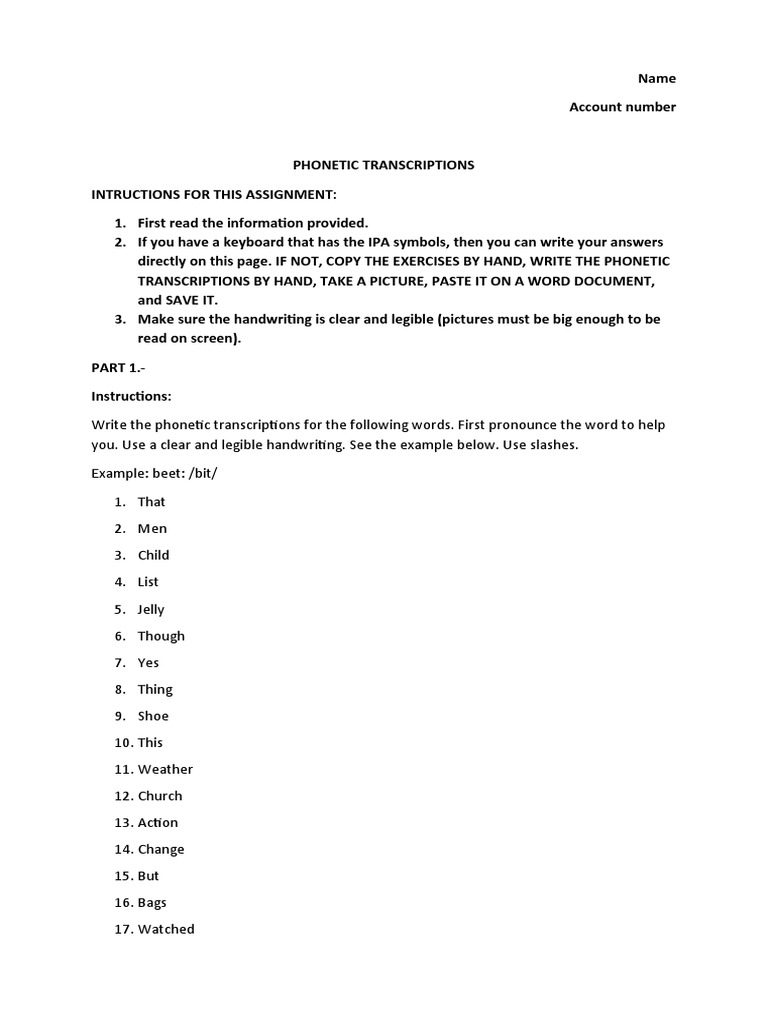 Phonetic Transcriptions Assignment | PDF