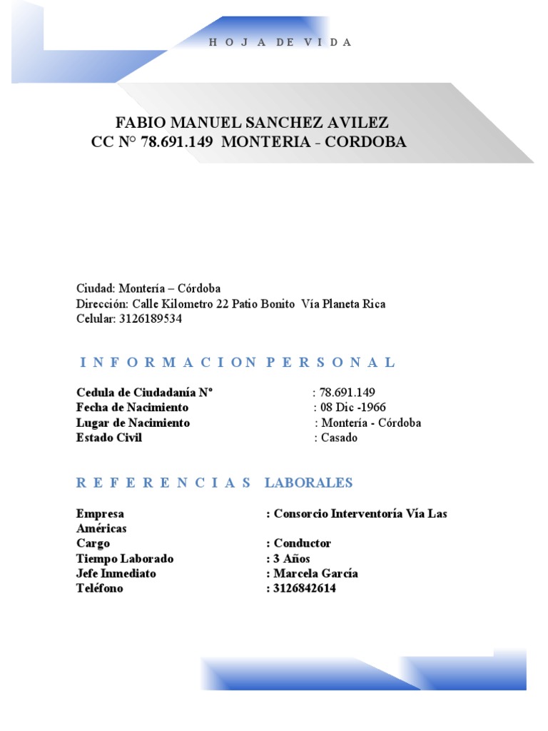 Hoja de Vida de Fabio Manuel Sánchez | PDF