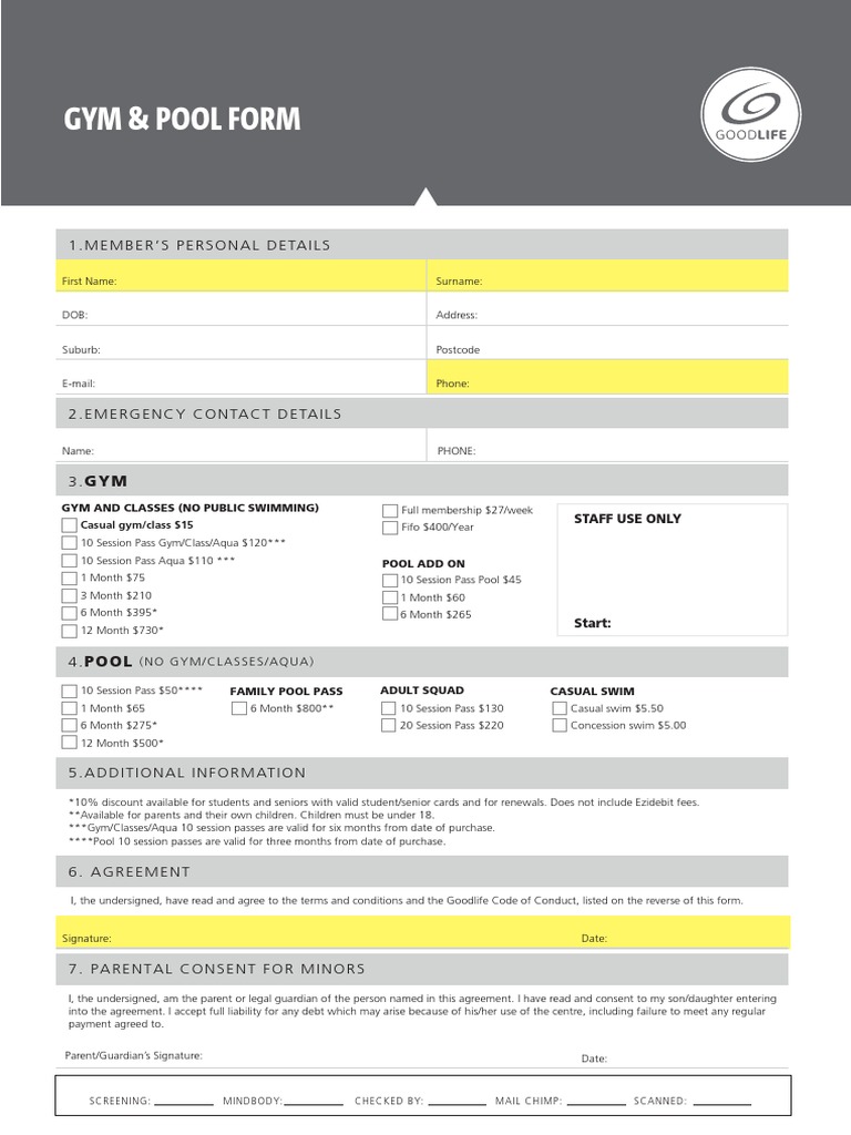 Gym & Pool Form | PDF | Business | Payments