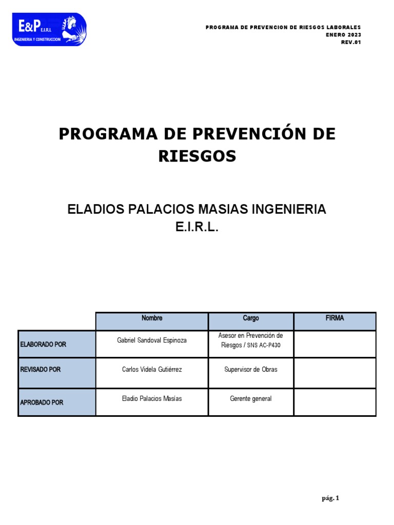 Programa Prevencion Eyp - 2023 | PDF | Calidad (comercial) | Seguridad y salud ocupacional