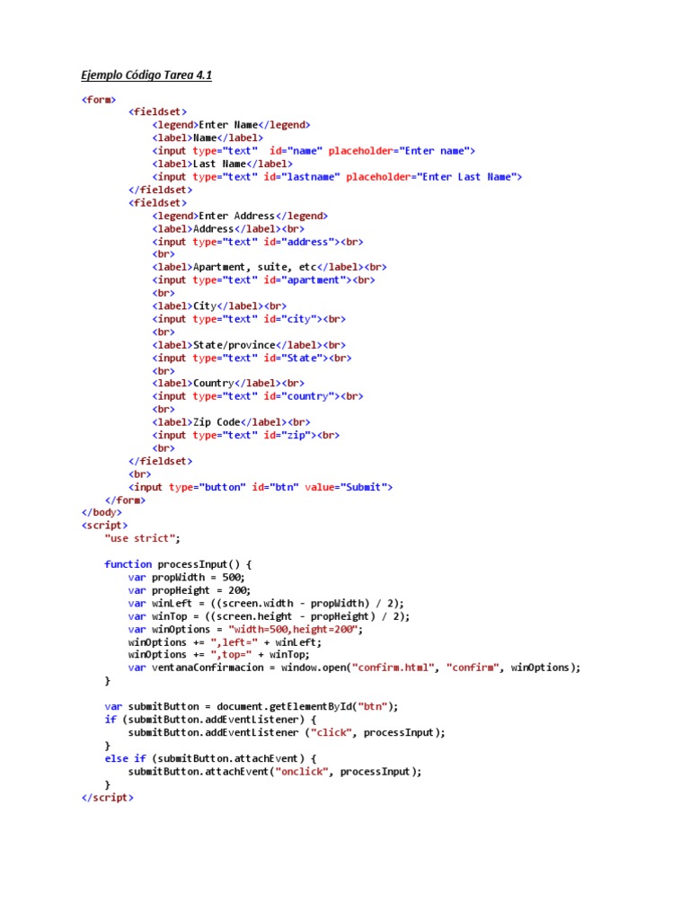 Ejemplo Código Tarea 4.1 y 4.2 | PDF
