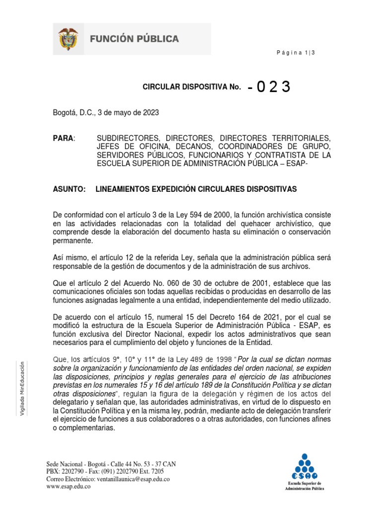 CIRCULAR DISPOSITIVA No. 023 DE 03-05-2023 LINEAMIENTOS DE EXPEDICION DE CIRCULARES | PDF ...