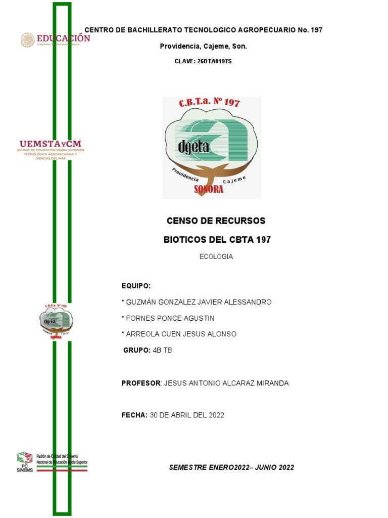 Censo de Recursos Bioticos Del Cbta 197 | PDF