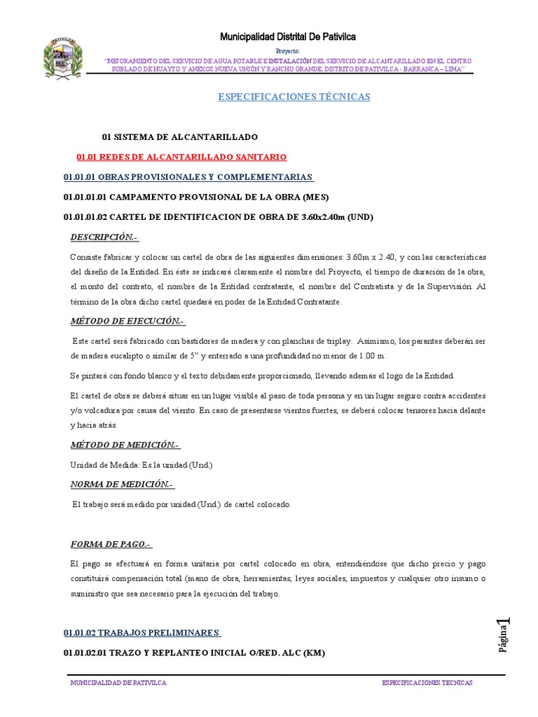 Especificaciones Tecnicas - Alcantarillado | PDF | Topografía | Alcantarillado