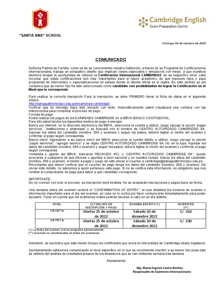 COMUNICADO Inscripciones | PDF