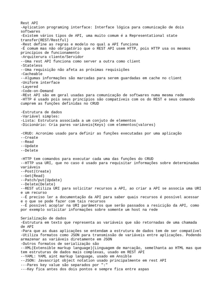 Resumo Rest API | PDF | Protocolo de transferência de hipertexto | Json