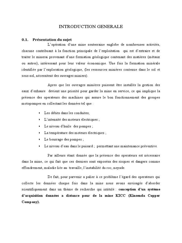 Daniel Introduction Generale 2023 | PDF | Exploitation minière | Pompe