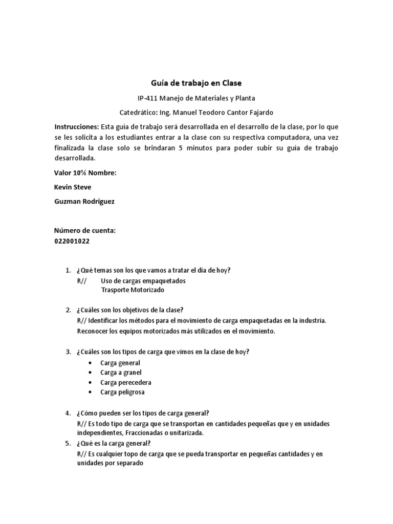 Guia de La Clase 5 Kevin Guzman | PDF | Transporte Guia de La Clase 5 Kevin Guzman | PDF | Transporte