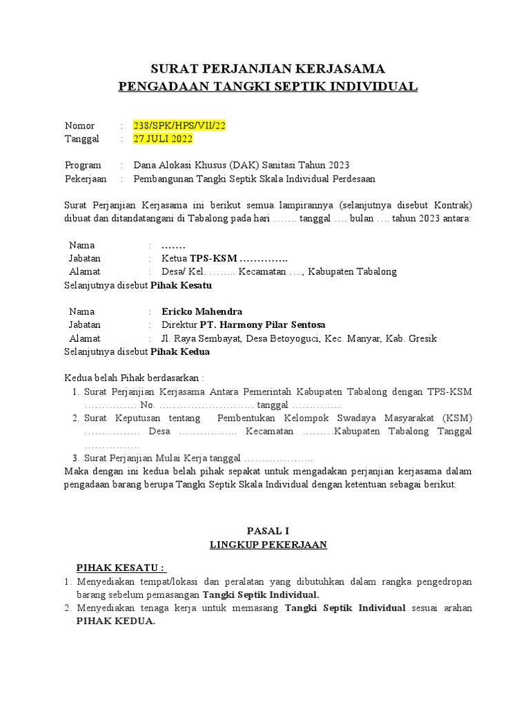 Draft SPK Ipal Pabrikasi Tabalong 2023 | PDF