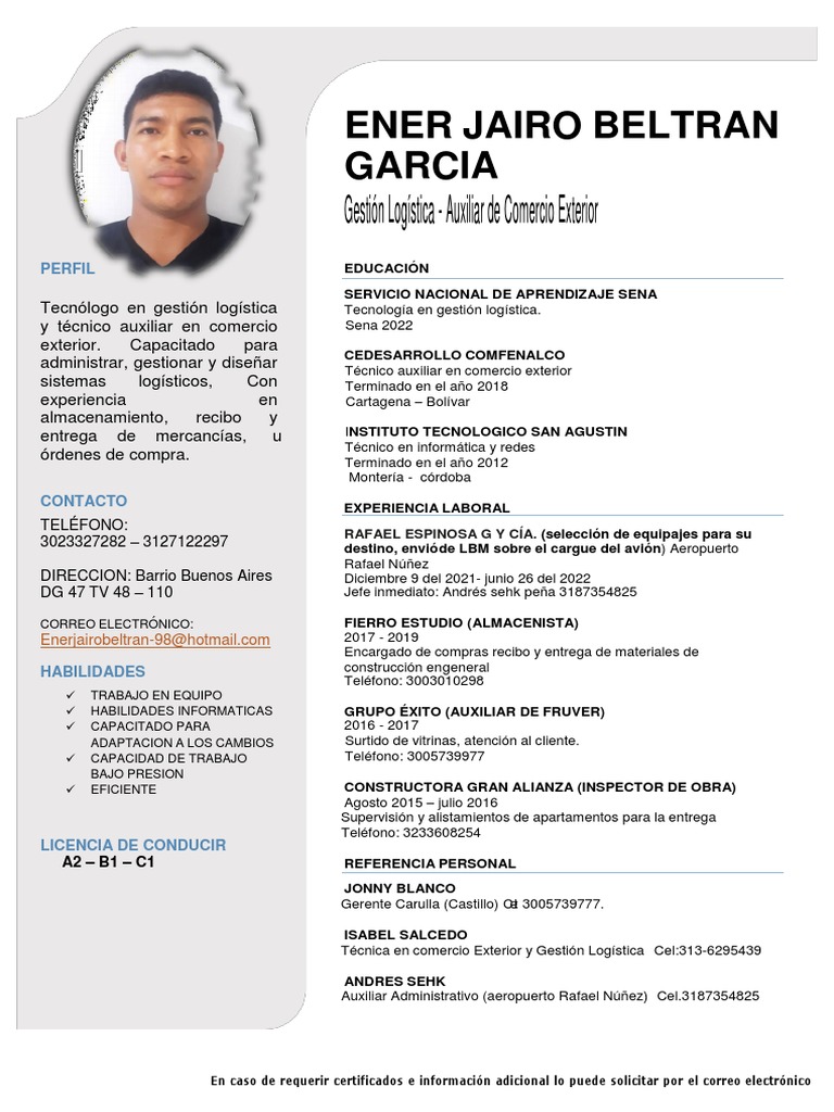 Hoja de Vida Ener Beltran 2 | PDF | Logística