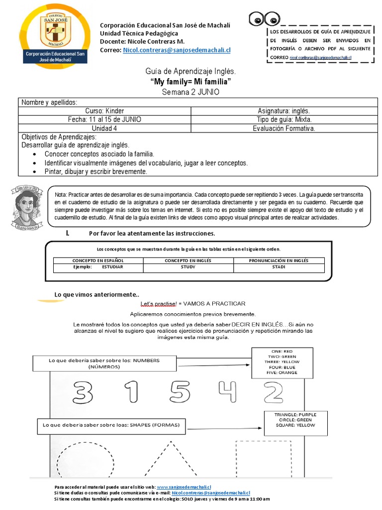 Guia de Inglés Primero Basico | PDF