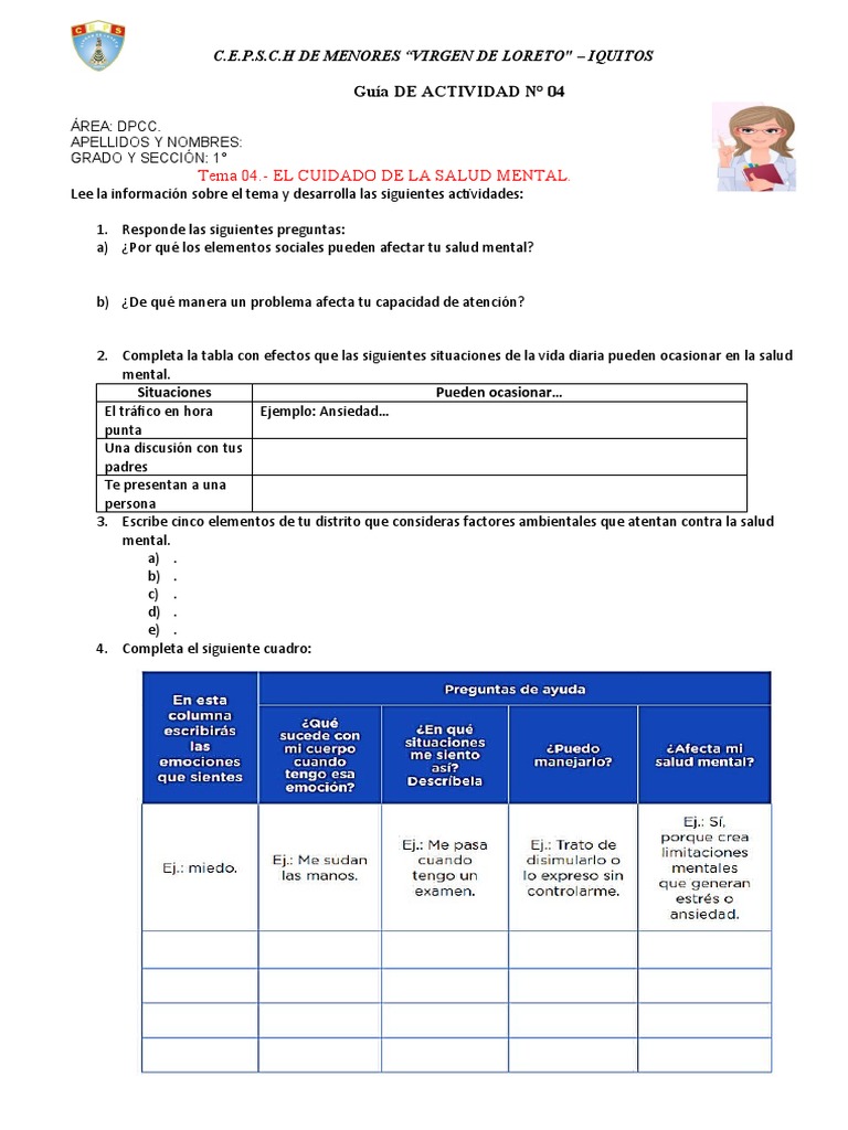 t4 Guia de Actividad Salud Mental | PDF | Las emociones | Salud mental