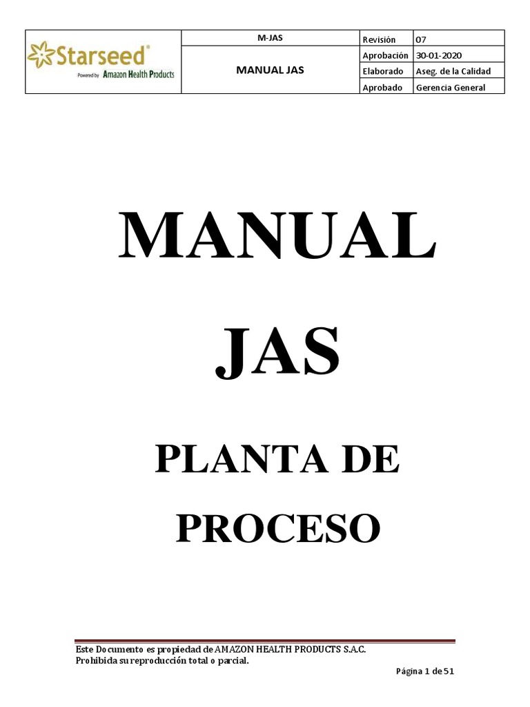 MANUAL JAS - v7 | PDF | Calidad (comercial) | Agua