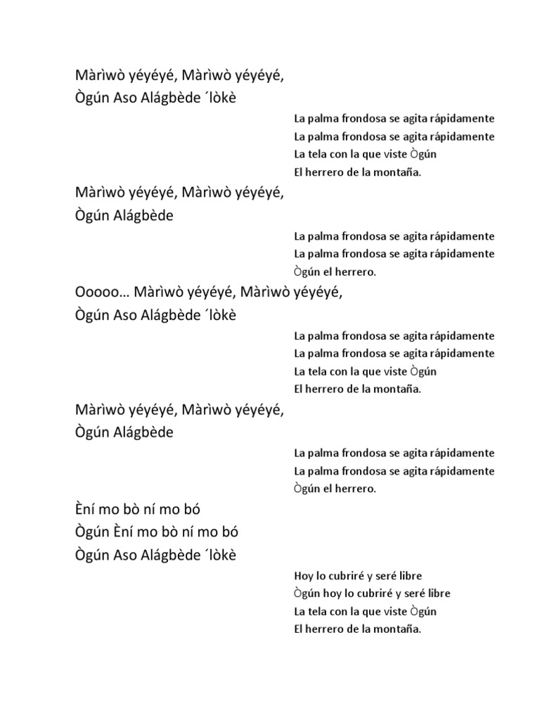 Canto Ògún Màrìwò Yéyéyé | PDF