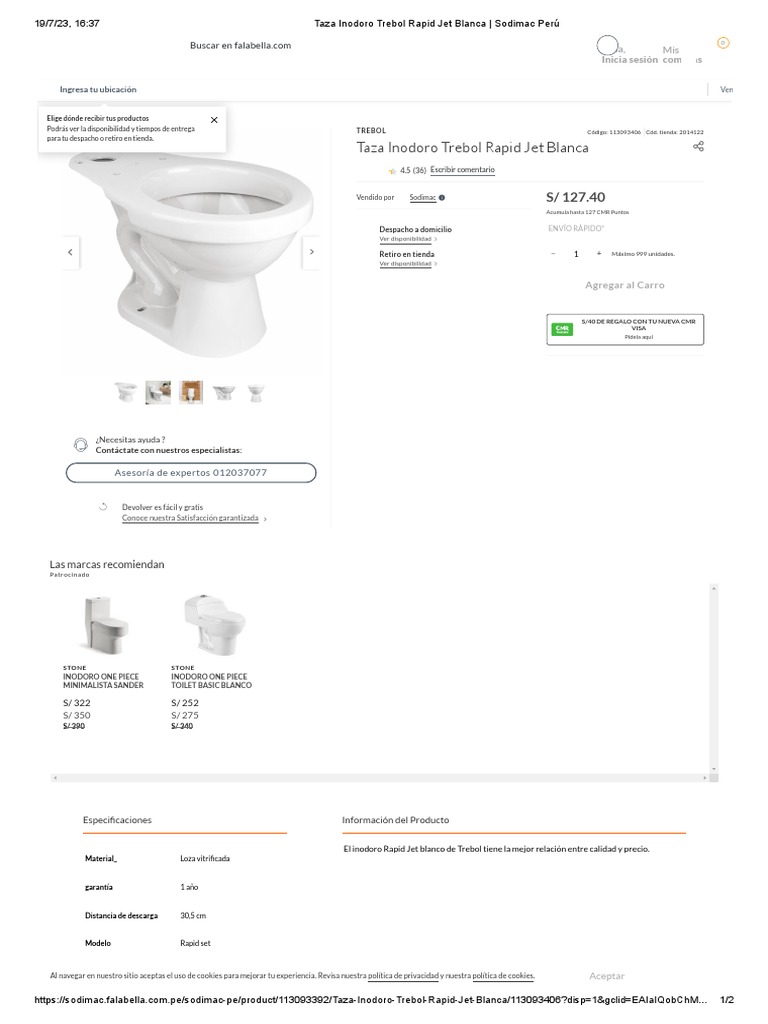 Taza Inodoro Trebol Rapid Jet Blanca | PDF