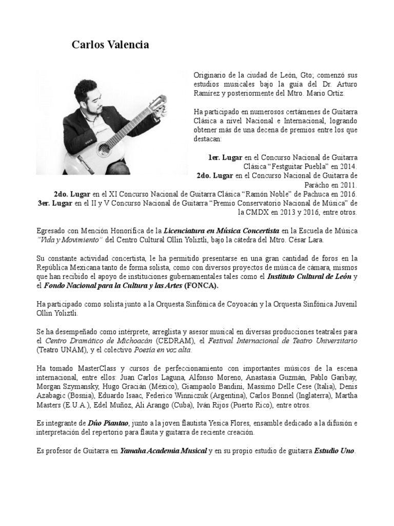Carlos Valencia: Trayectoria Musical Destacada | PDF | Entretenimiento ...
