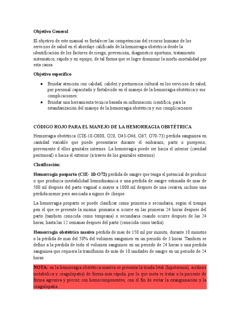 Código Rojo Para El Manejo de La Hemorragia Obstétrica | PDF ...
