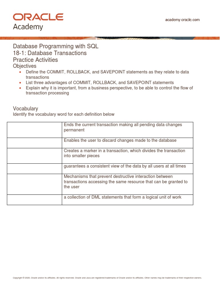 DP 18 1 Practice | Download Free PDF | Database Transaction | Databases
