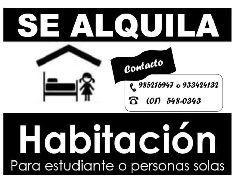 Cartel - de - Alquiler - de - Habitaciones - Blanco y Negro HORIZONTAL ...