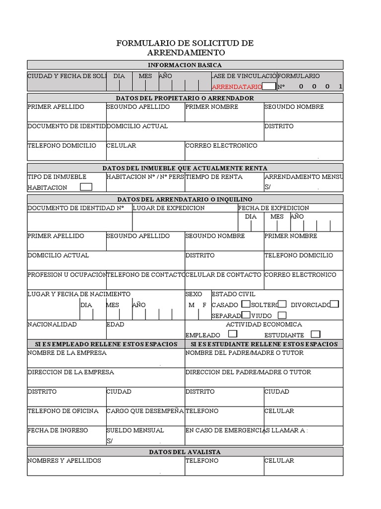 Formulario de Solicitud de Arrendamiento | PDF | Gobierno y personalidad