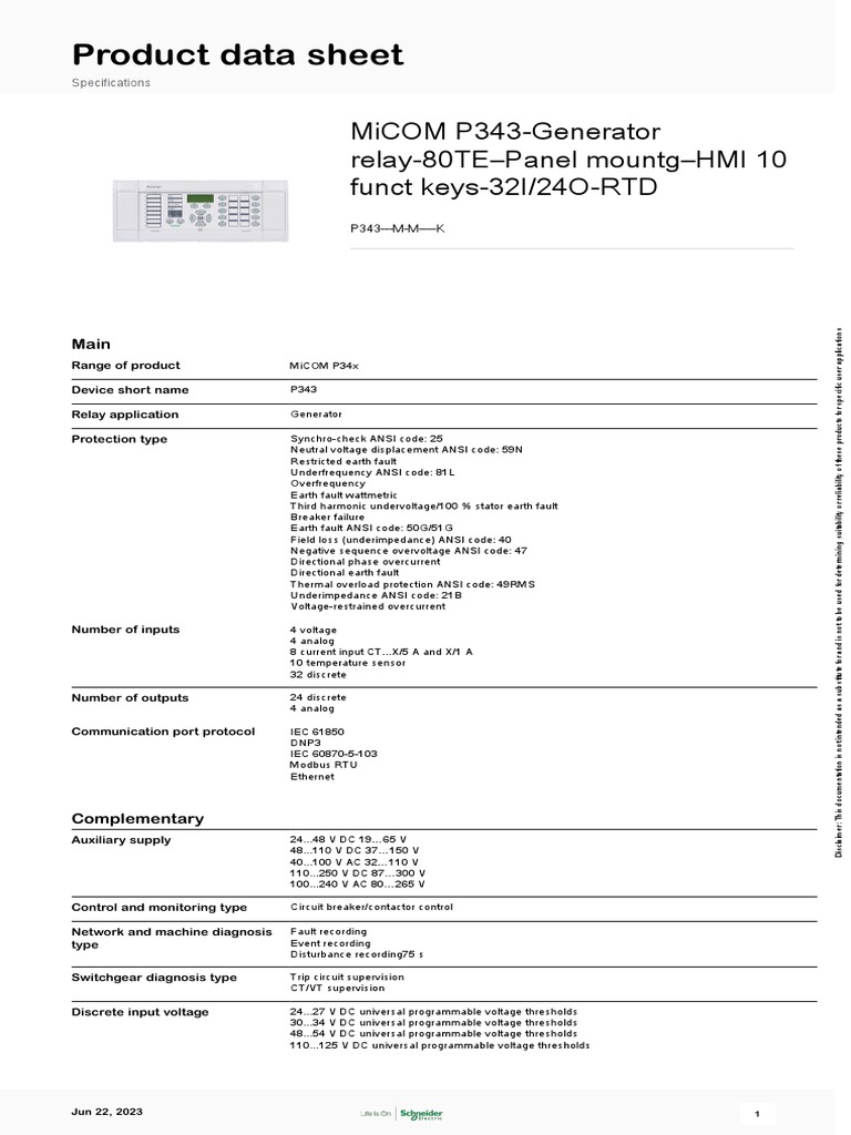 Easergy MiCOM P34x - P343 - M-M - K | PDF | Power Supply | Manufactured ...