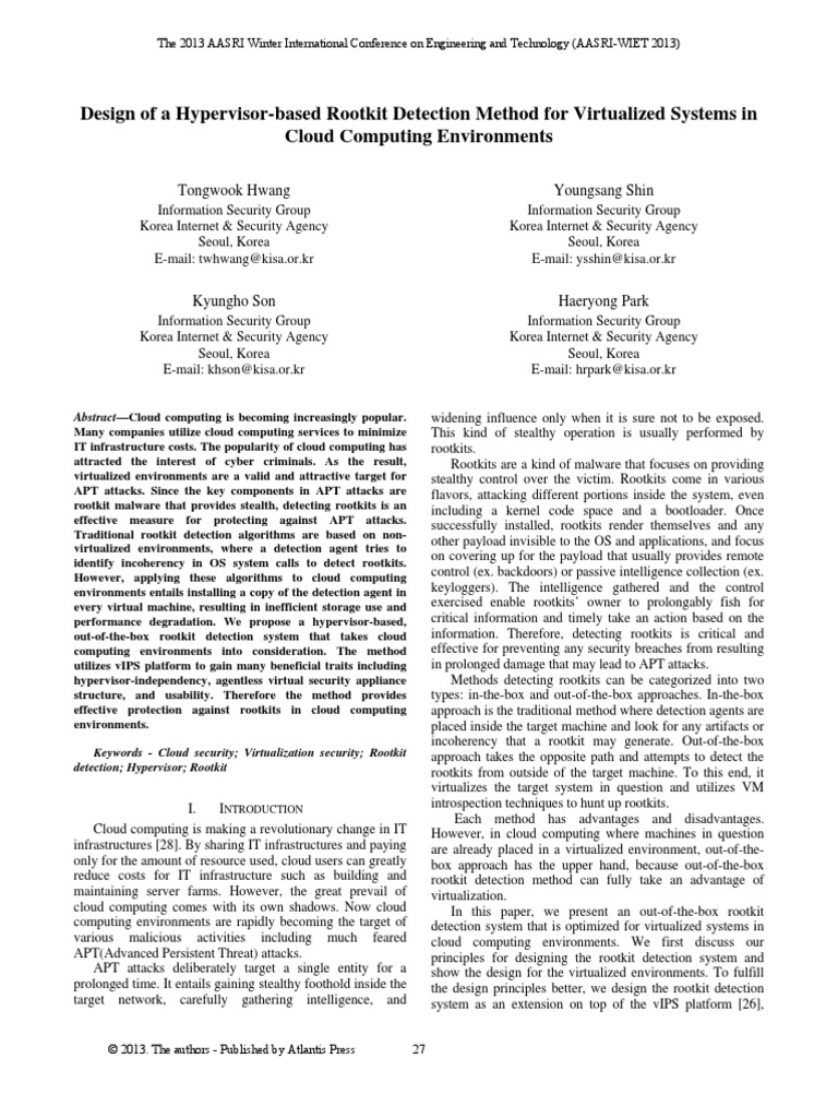 2022 07 13 Design Of A Hypervisor Based Rootkit Detection Method For Virtualized Systems In